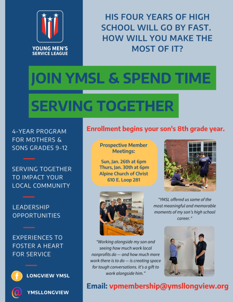 YOUNG MEN’S SERVICE LEAGUE (YMSL-LONGVIEW) TO HOST INTEREST MEETINGS ...