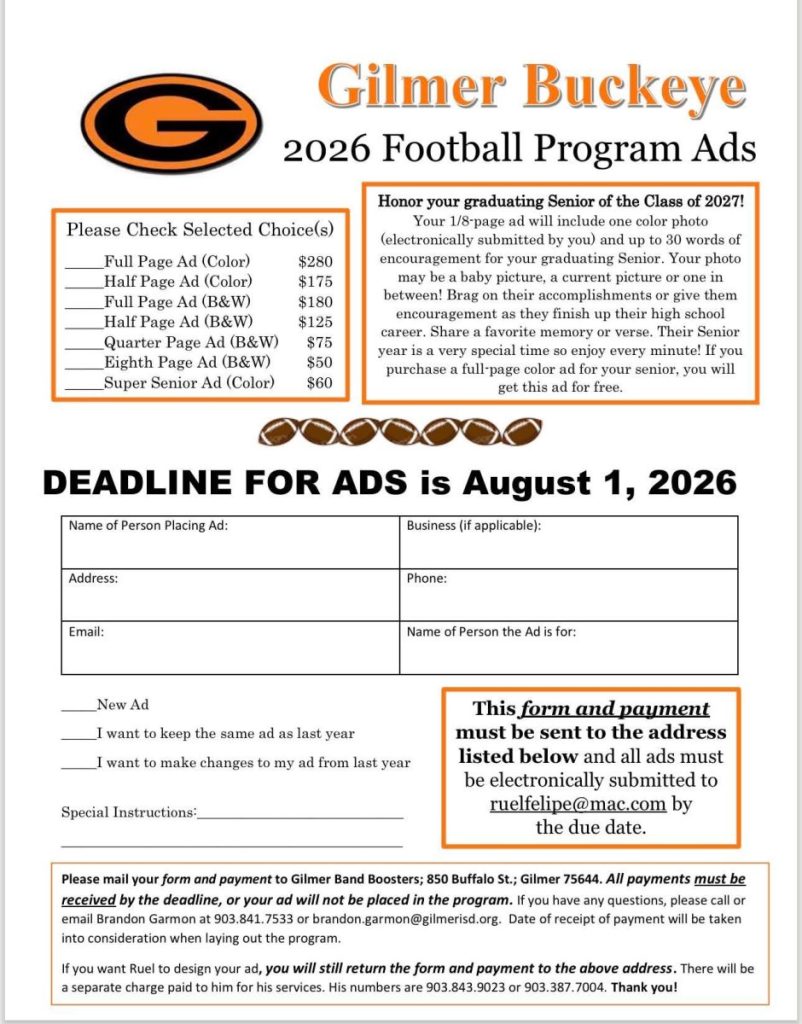 Gilmer Buckeye 2026 Football Program Ads – The Gilmer Mirror